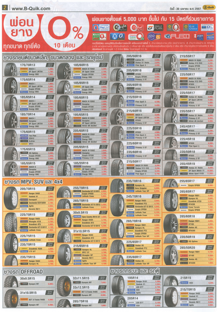 โปรโมชั่น B-Quick สงกรานต์ผ่อนความสุขผ่อนยาง 0% เมษายน 2557