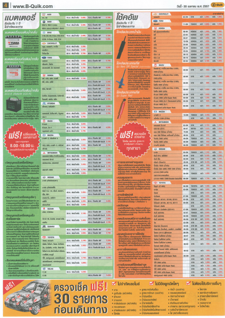 โปรโมชั่น B-Quick สงกรานต์ผ่อนความสุขผ่อนยาง 0% เมษายน 2557